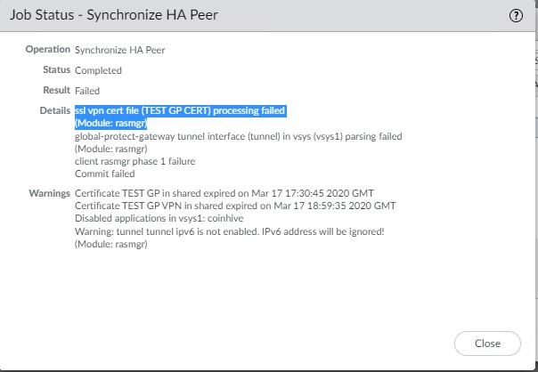 Palo Alto Firewall failed to Synchronize HA Peer - Chicagotech.net